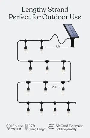 BRIGHTECH 27 Ft, 12 Light Solar Powered Heavy Duty Led Outdoor String Lights
